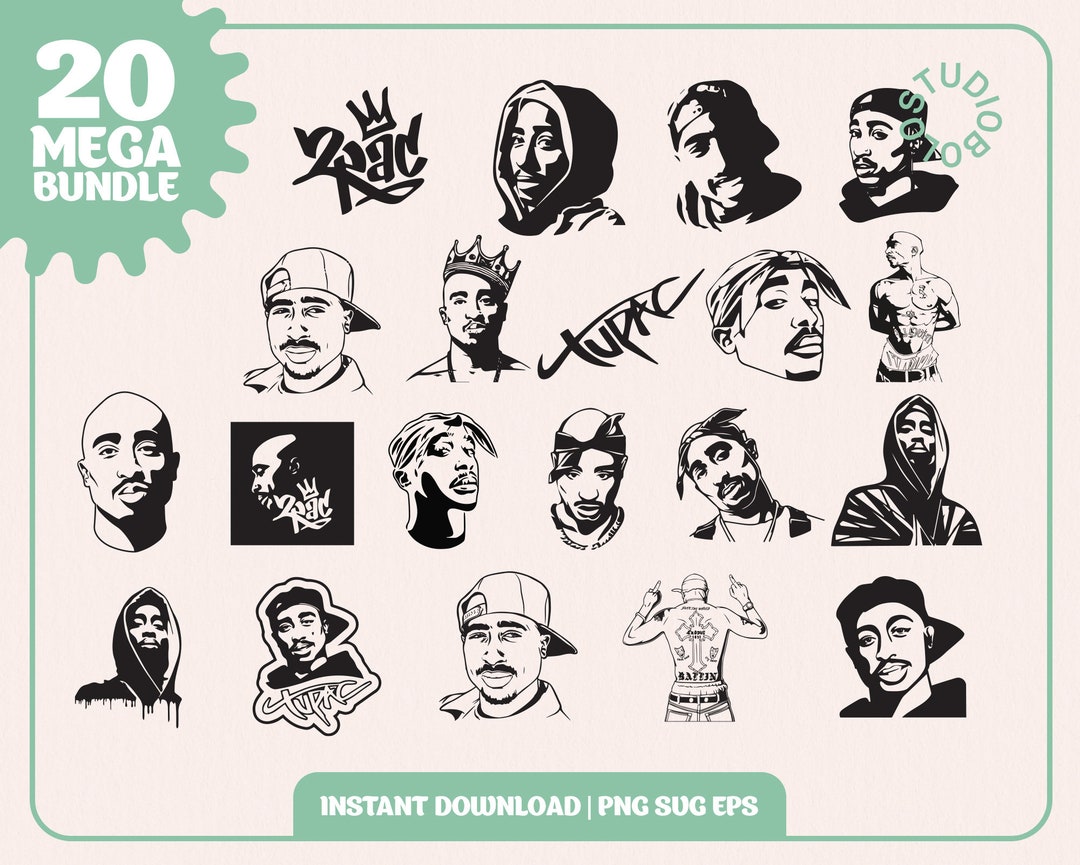 Tupac Mega Svg Bundle Pack 20 Illustrations 2pac Cut File , Svg Png PDF ...