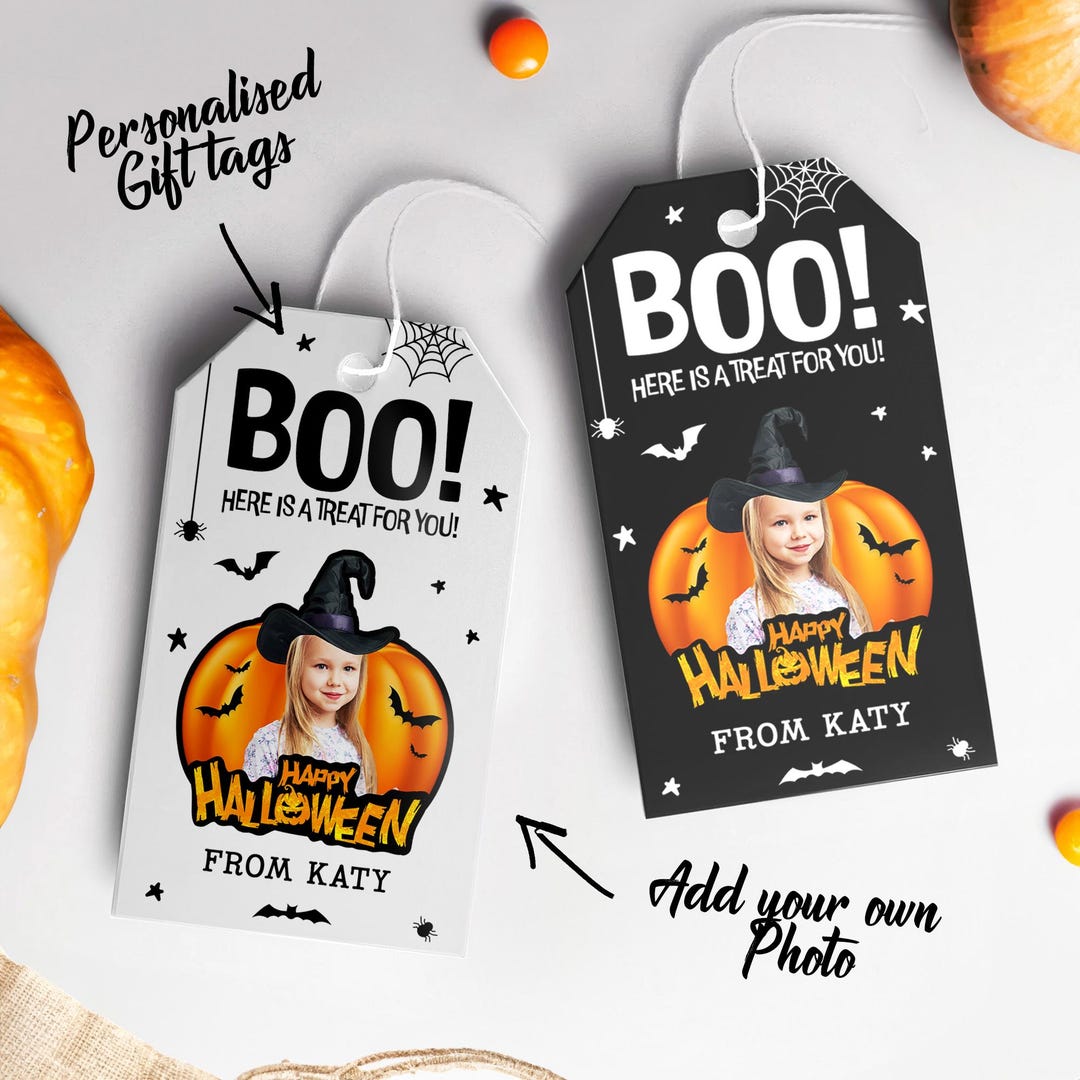 Personalized Halloween Gift Tag, Photo Halloween Favor Tag, Trick or ...