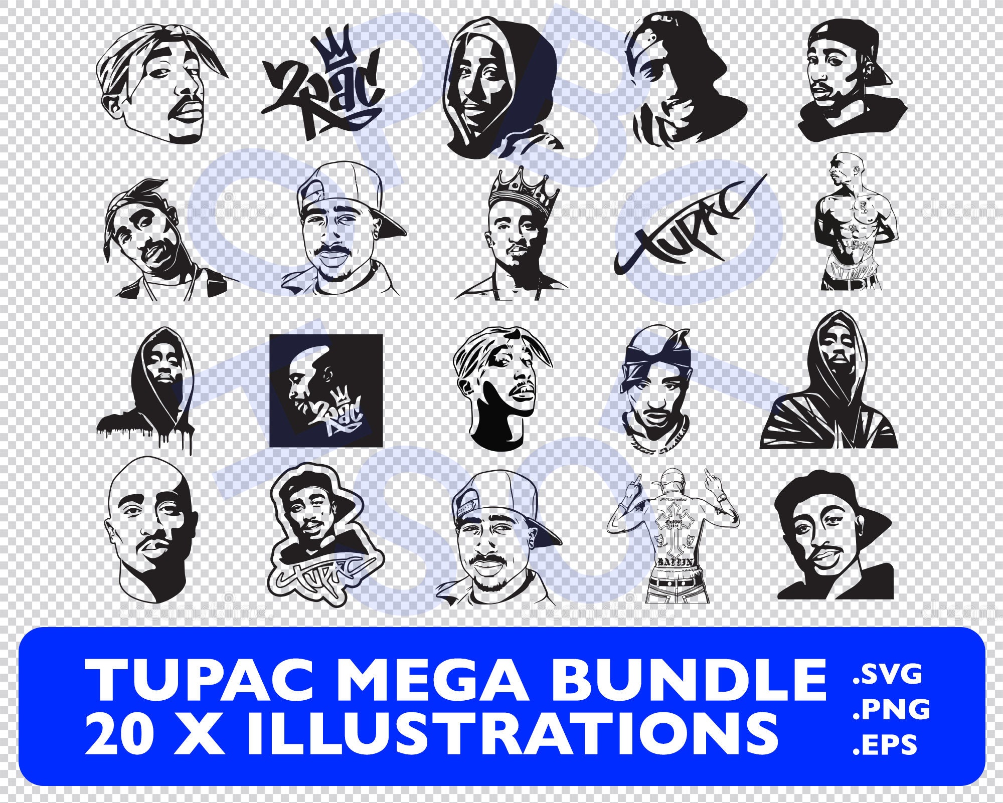 Tupac Mega Svg Bundle Pack 20 Illustrations 2pac Cut File - Etsy Australia