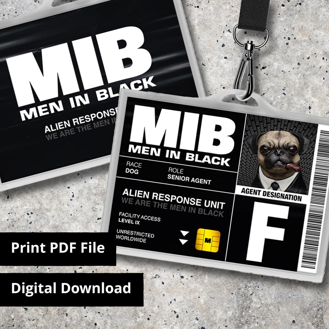 MIB Agent F Frank the Pug Men in Black ID Card Landscape Horizontal ...