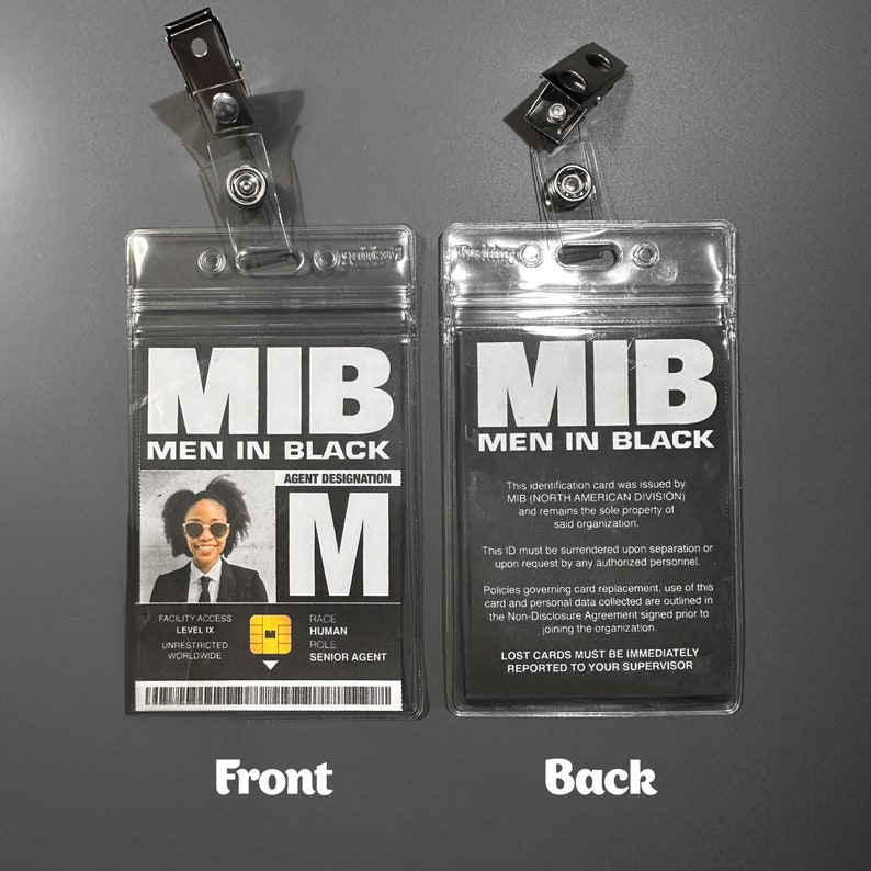 MIB Men in Black ID Card With Badge Holder and Metal Clip, Lanyard ...