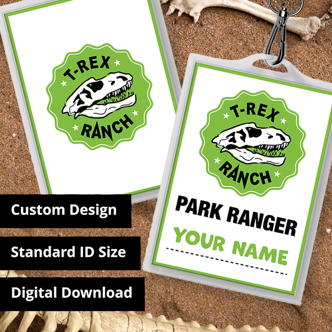 Personalized T-rex Ranch Park Ranger ID Badge Cosplay & Costume Name ...