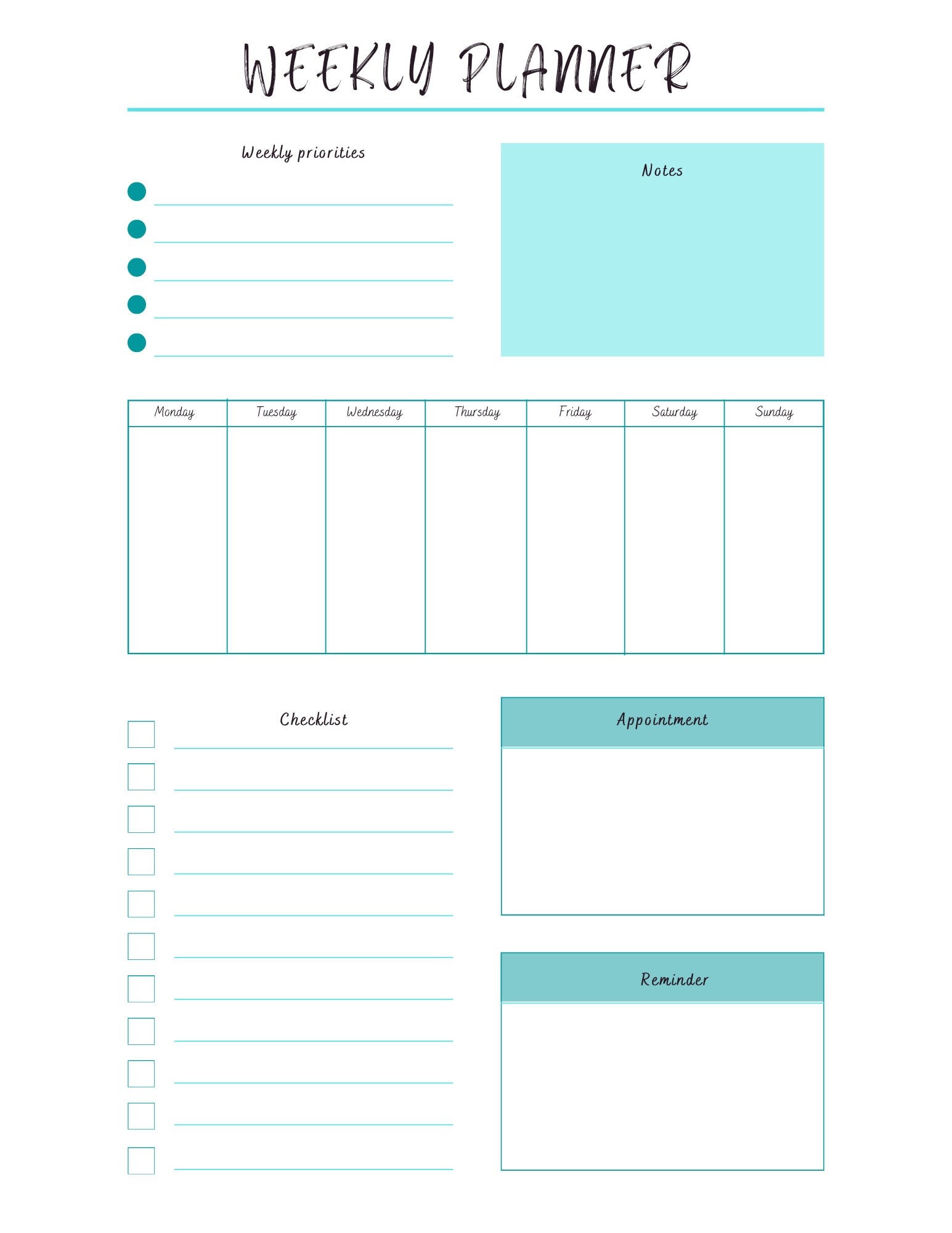 Weekly Planner, PDF Download, Printable Planner, Weekly Planner ...