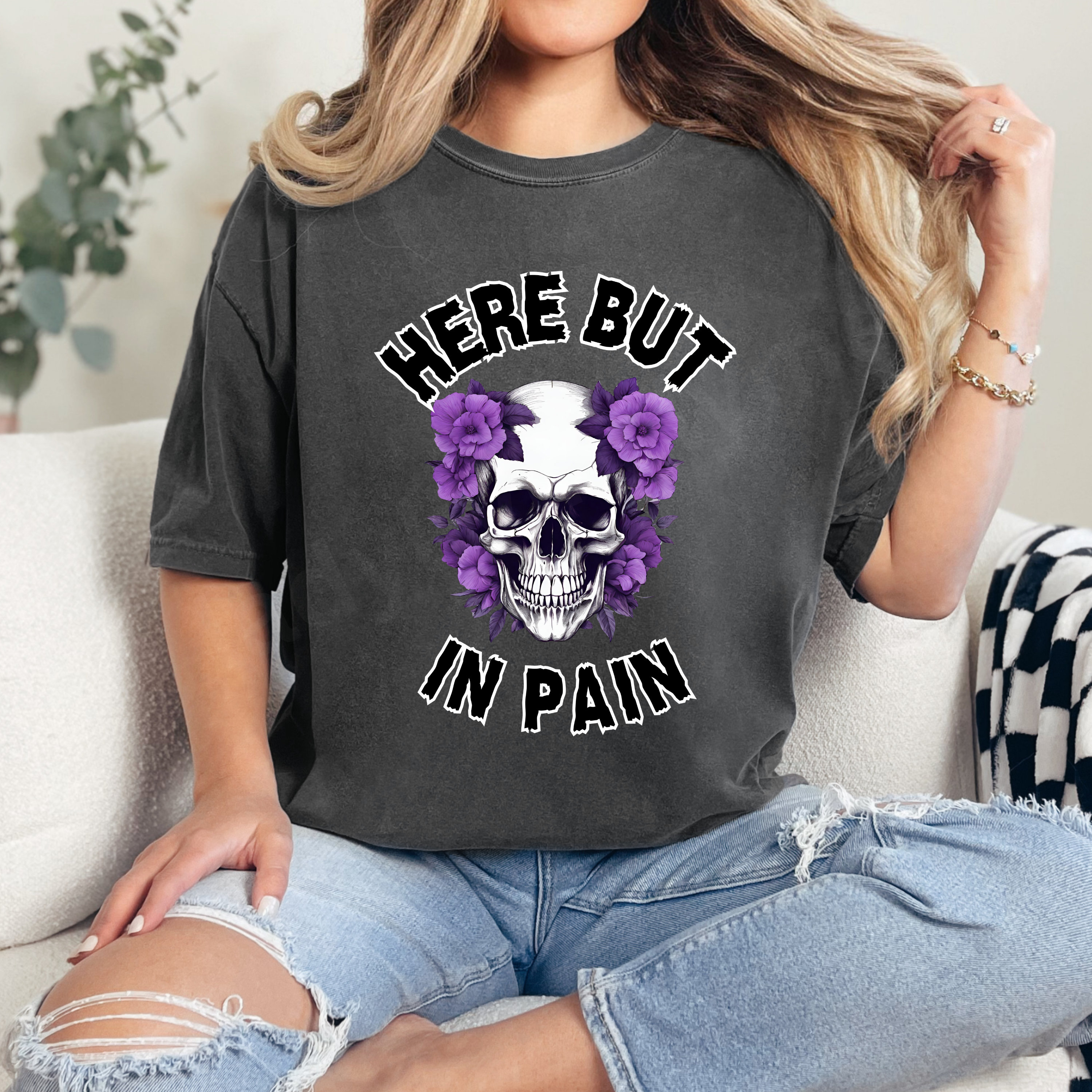 Chronic Pain Shirt Funny Here but in Pain Skull Fibromyalgia Gift ...