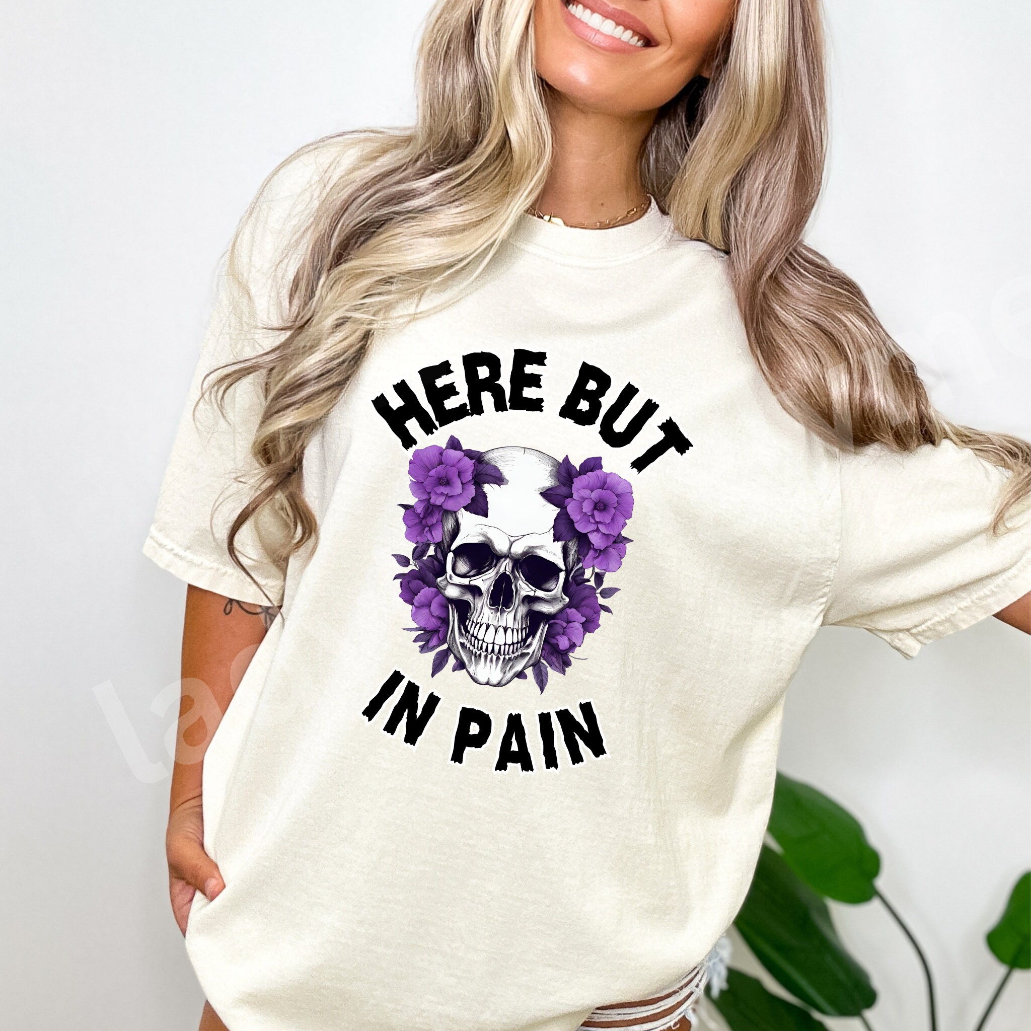 Chronic Pain Shirt Funny Here but in Pain Skull Fibromyalgia Gift ...