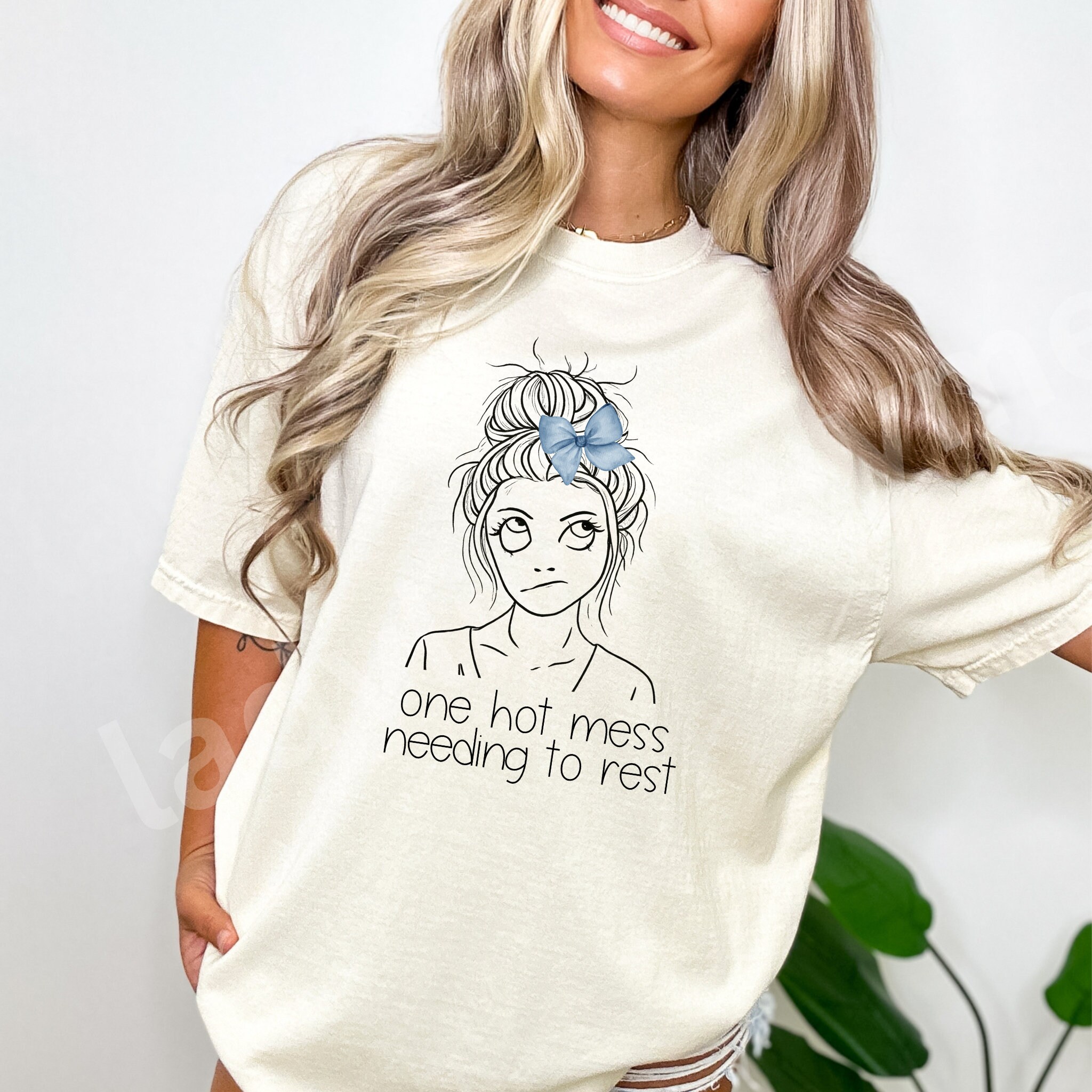 MECFS Shirt Funny One Hot Mess Needing to Rest Messy Bun T-shirt ...