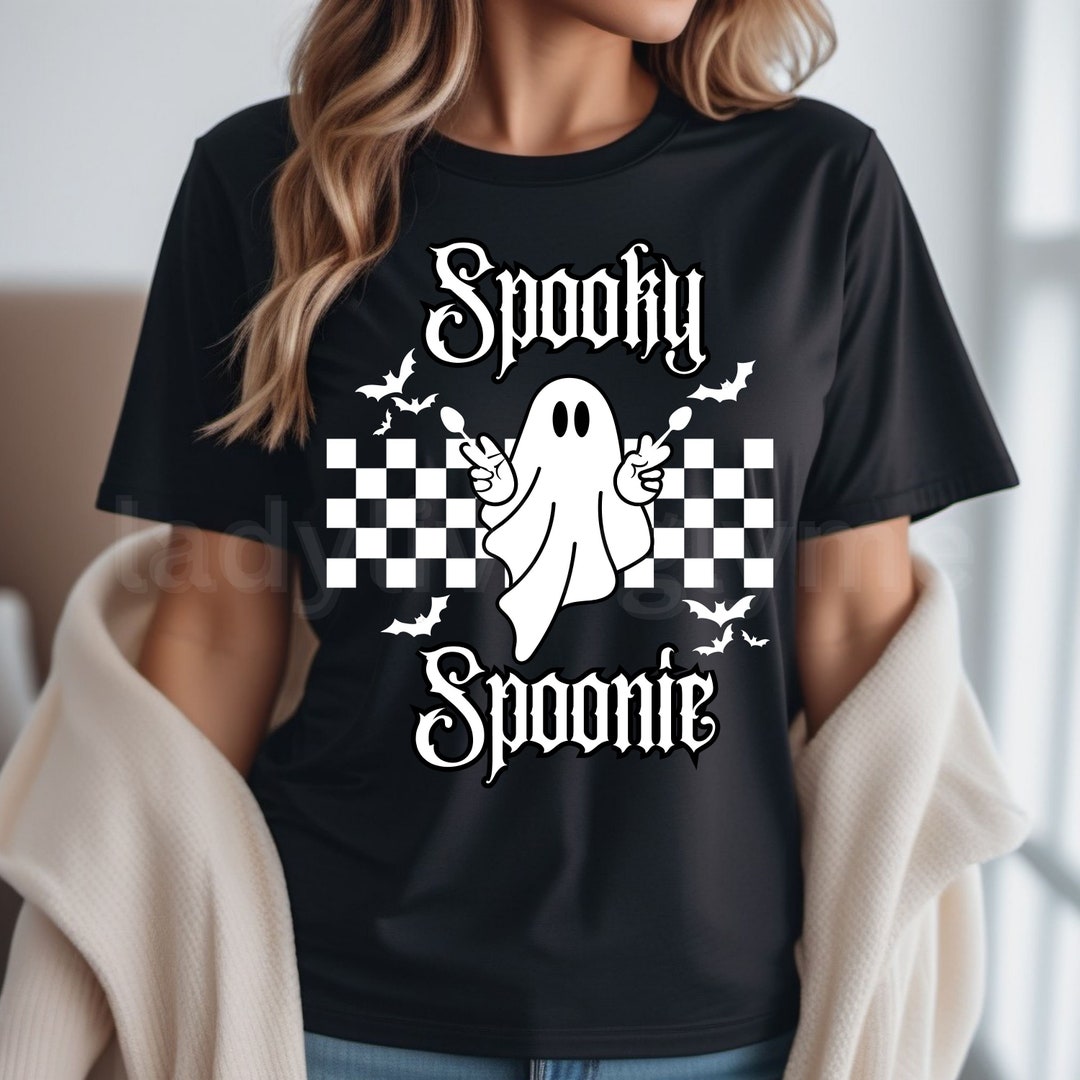 Spooky Spoonie Halloween Shirt Cute Ghost and Spoons Tee Retro ...