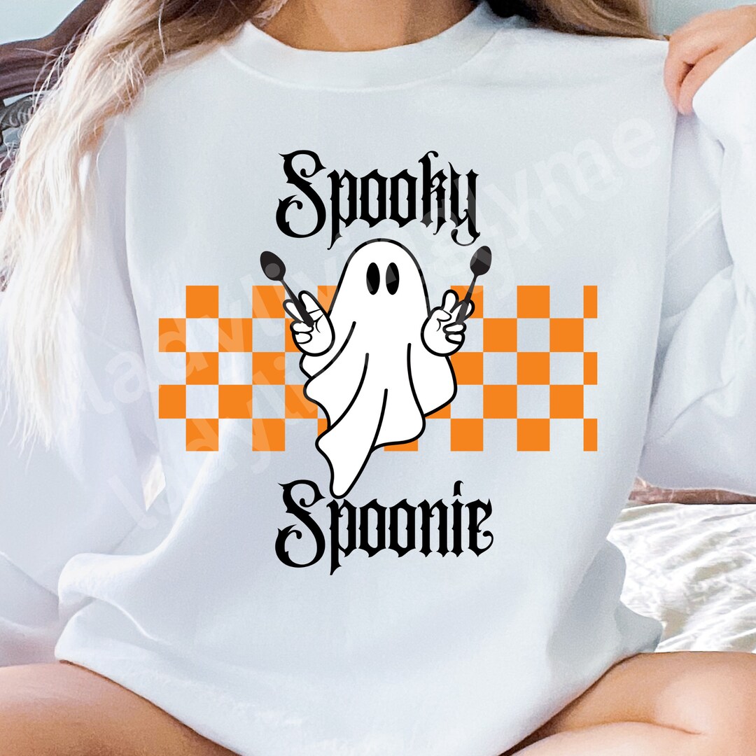 Spooky Spoonie Halloween SVG Cute Ghost & Spoons PNG Retro Checkerboard ...