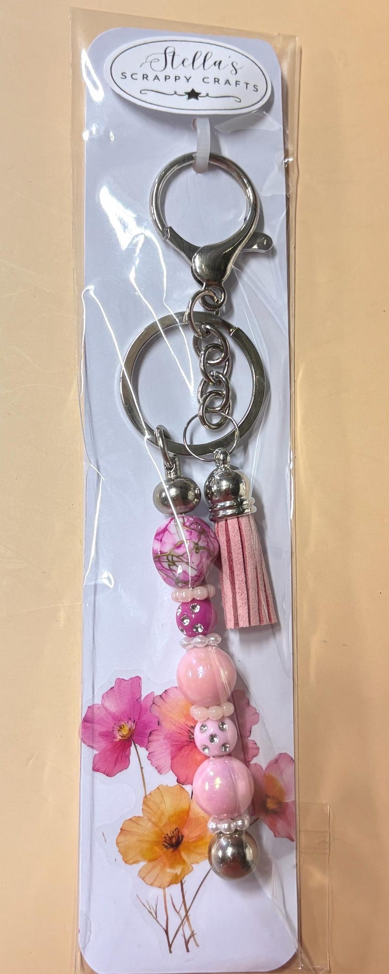 Beaded Silver Key Chain Dangle - Pink - Etsy Australia