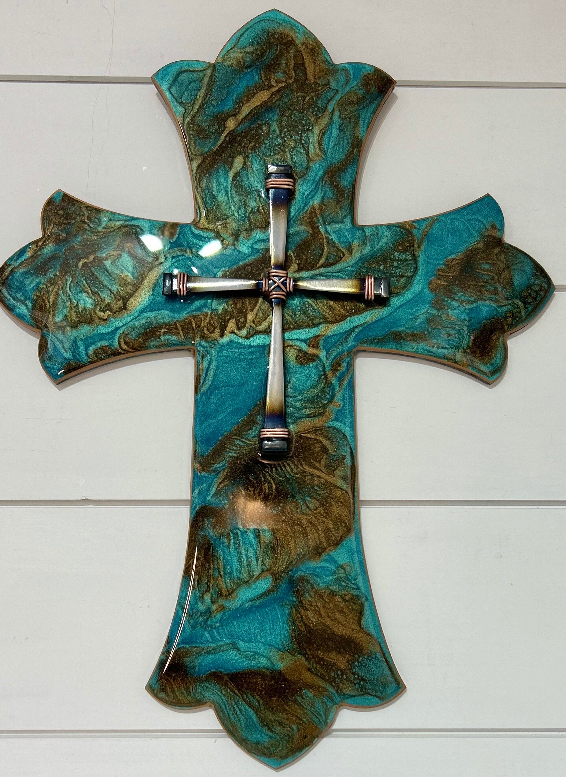 Resin Wall Decor, Rustic Resined Cross, Geode Style Cross, Patonse ...