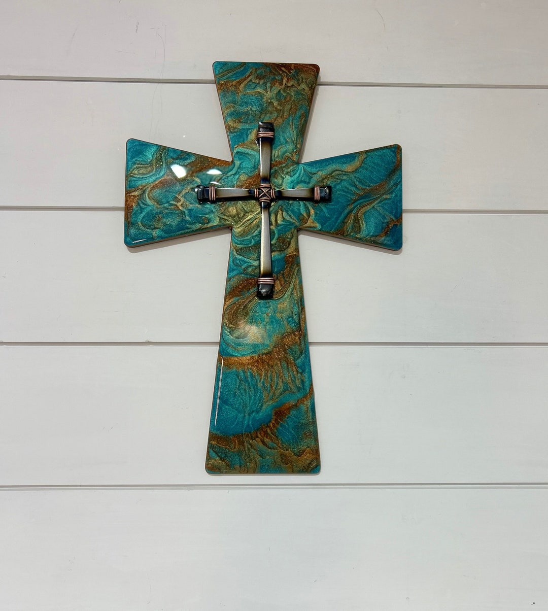 Resin Cross Wall Hanging on Wood, Religious Christian Decor, Rustic ...