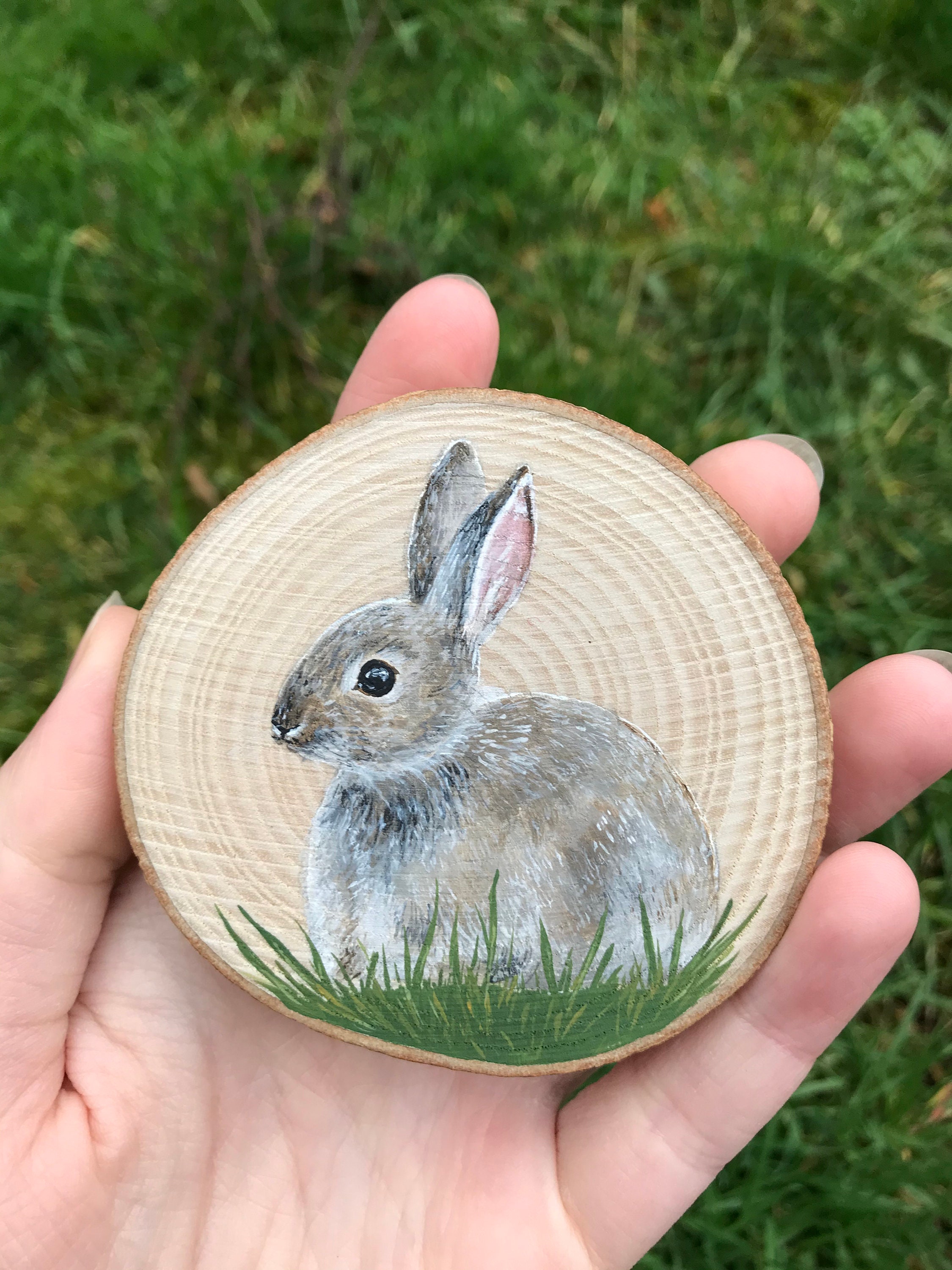 Rabbit Painting, Hand Painted, Wood Slice, British Wildlife, Natural ...