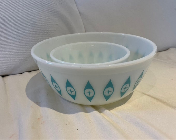 Pyrex Atomic Eyes Turquoise Blue Chip and Dip Bowls Mid Century 1950s ...