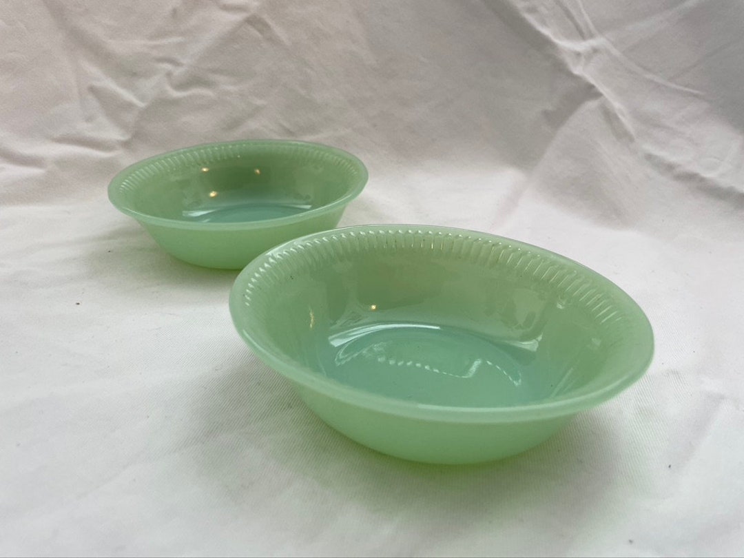 SWEET Vintage Jane Ray JADEITE Set of 2 Diner Bowls - Fire King - Mid ...