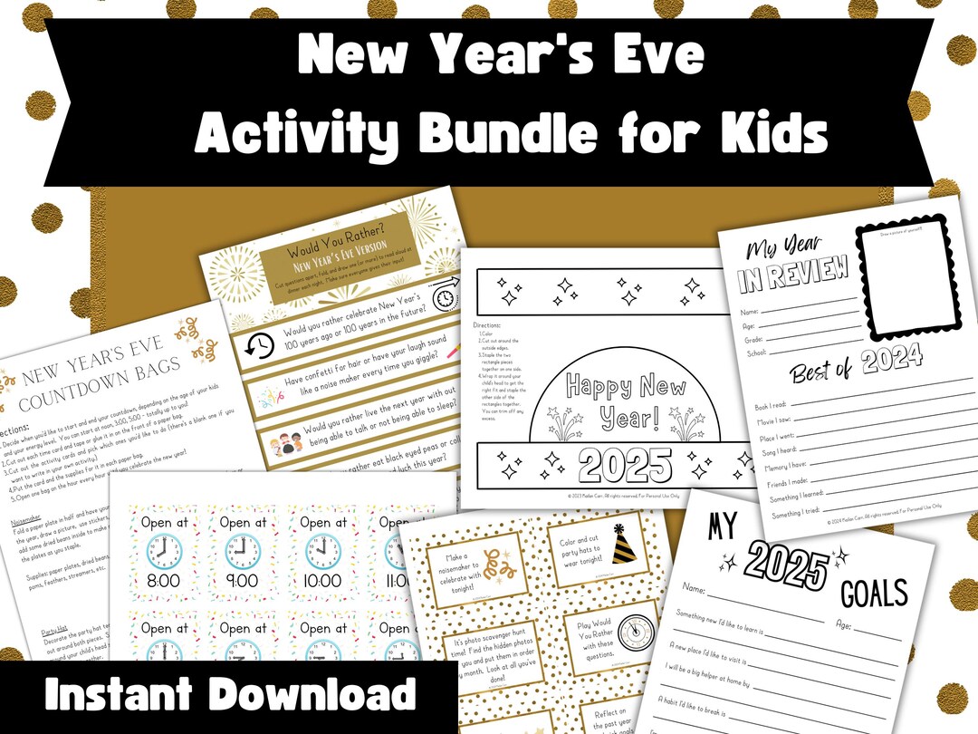 New Year's Eve Countdown Activity Bundle for Kids: Games, Goals ...