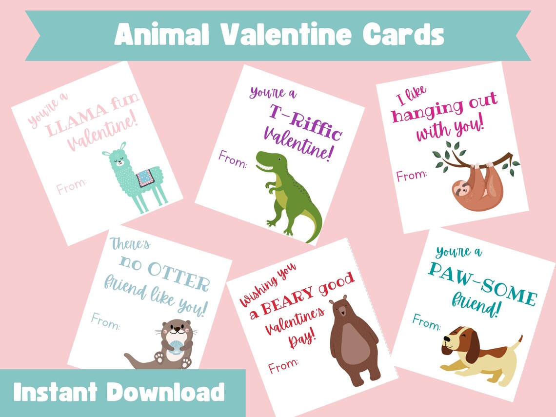 Printable Valentine's Day Cards, Animal Valentines, Non Candy Valentine ...