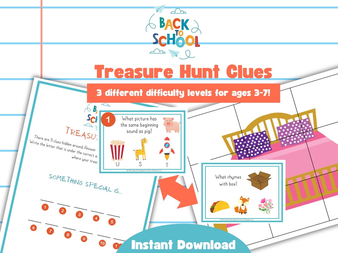 Back to School Treasure Hunt: Printable Scavenger Hunt Game (ages 3-7 ...