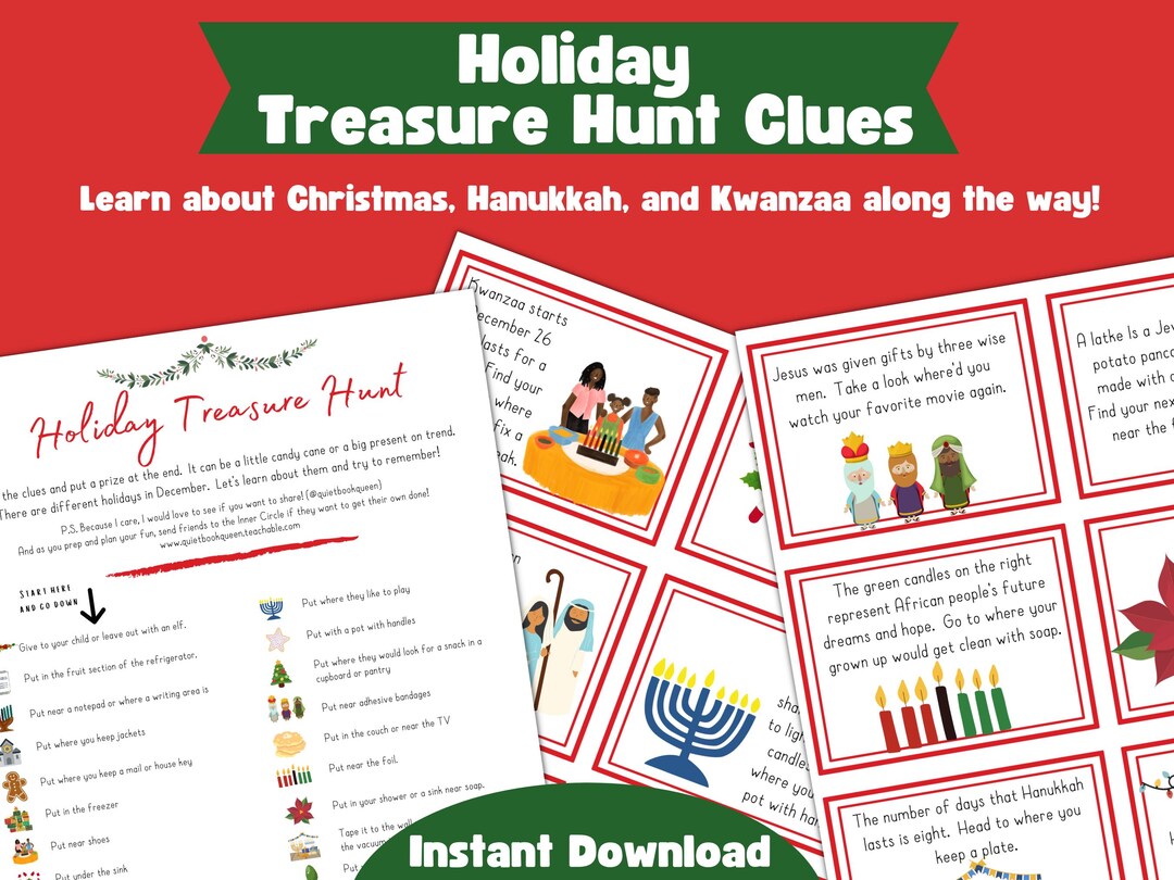 Holiday Treasure Hunt Clues: Christmas, Hannukah, Kwanzaa Learning ...