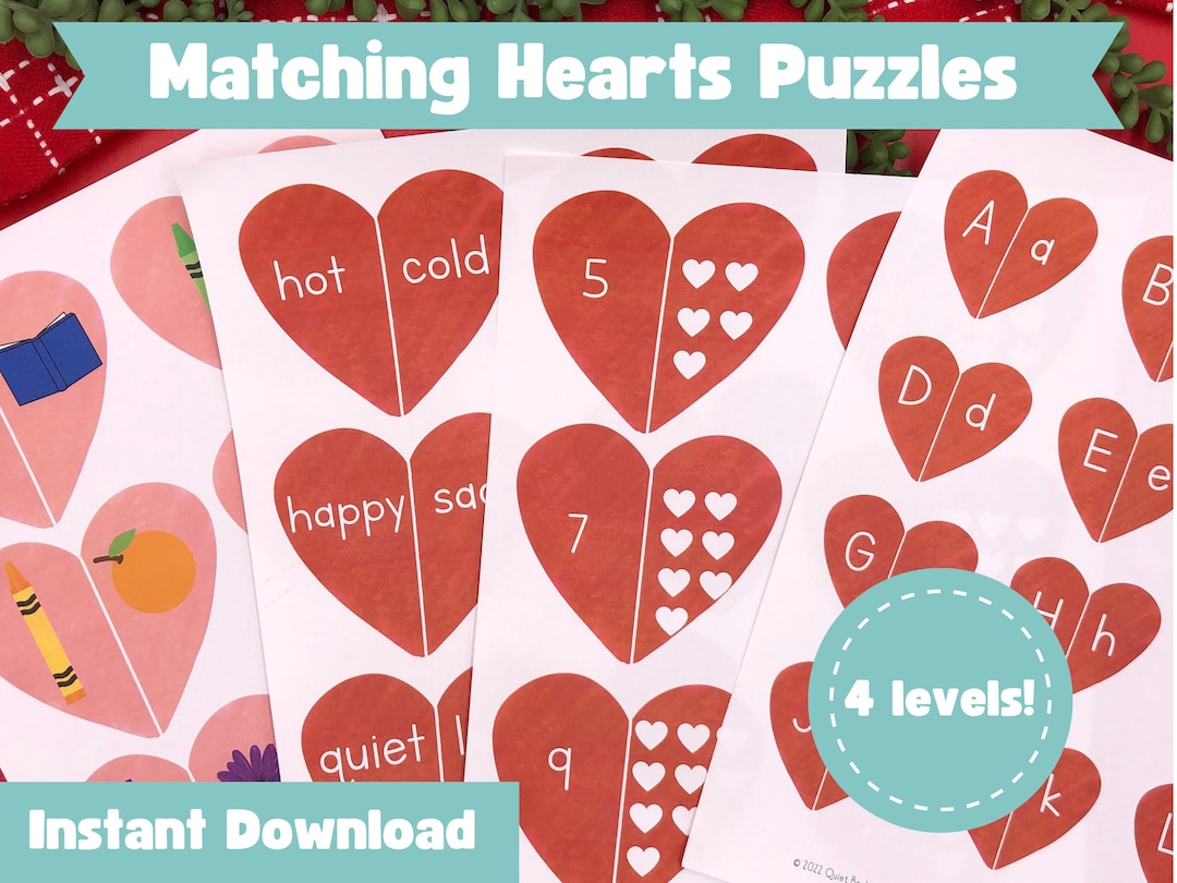 Valentine's Day Learning Activity, Hearts Matching Game, Busy Bag for ...