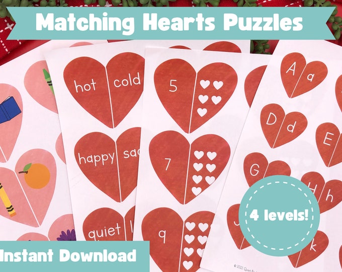 Heart Letter Matching Game, Printable Valentine's Day Game, Uppercase ...
