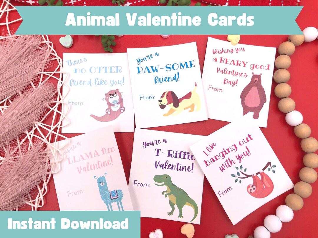 Printable Animal Valentine's Day Cards: Pun Classroom Gifts (PDF) - Etsy