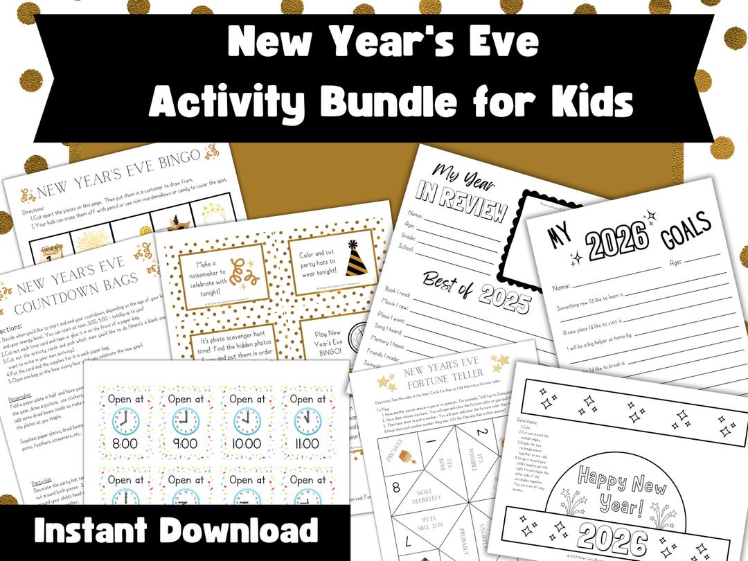 New Year's Eve Countdown Activity Bundle for Kids: Games and Goals and ...
