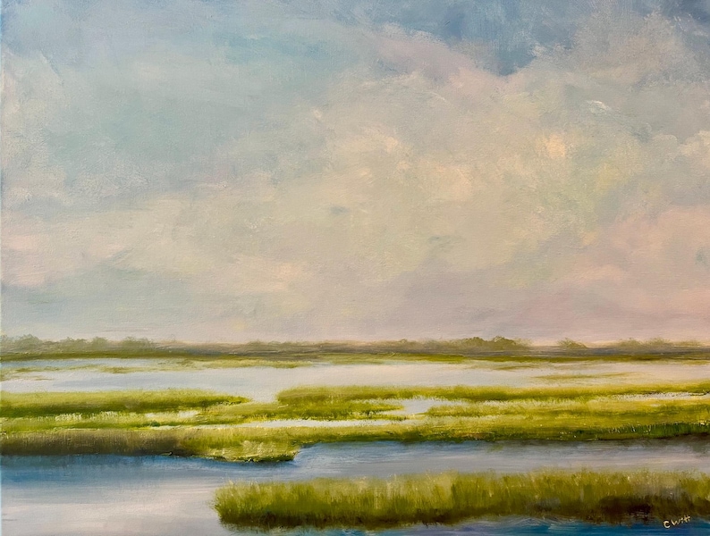 Original Oil Painting: Lowcountry Marsh Landscape, Coastal Spa Decor ...