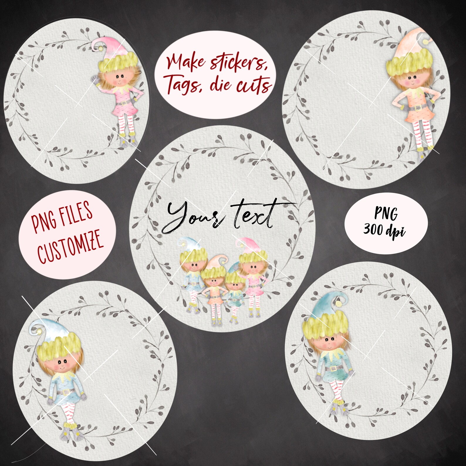 Christmas Sticker, Elfs, PNG, Customized Printable, Business Stickers ...