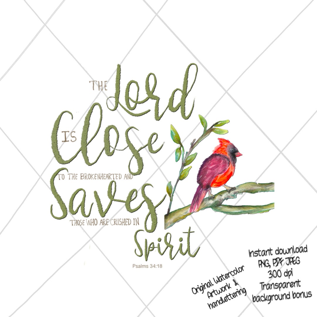 Watercolor Cardinal Psalm 34:18 Digital Print Instant Download ...