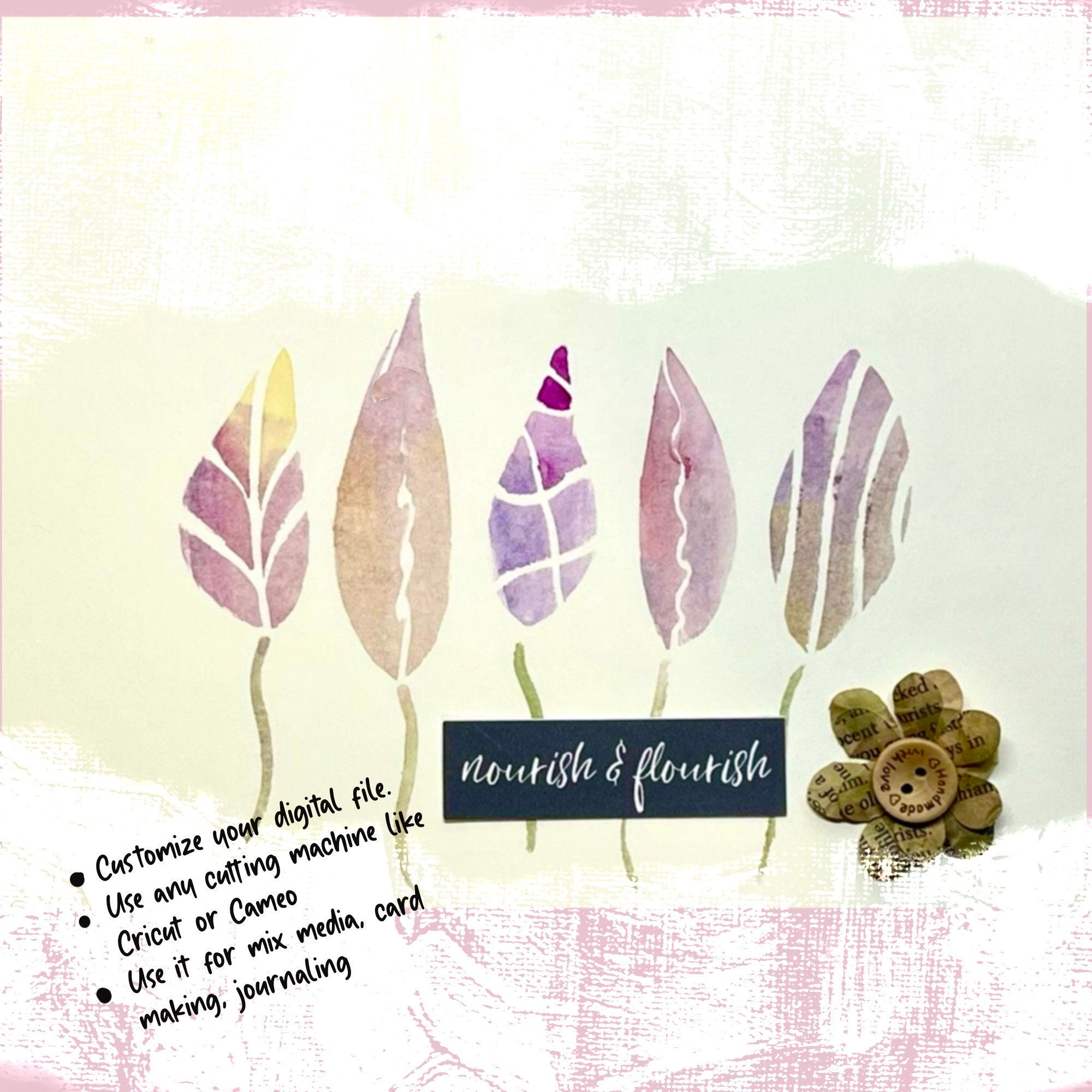 Whimsical Leaves Stencil SVG Cut File Png Digital Download File Pattern ...