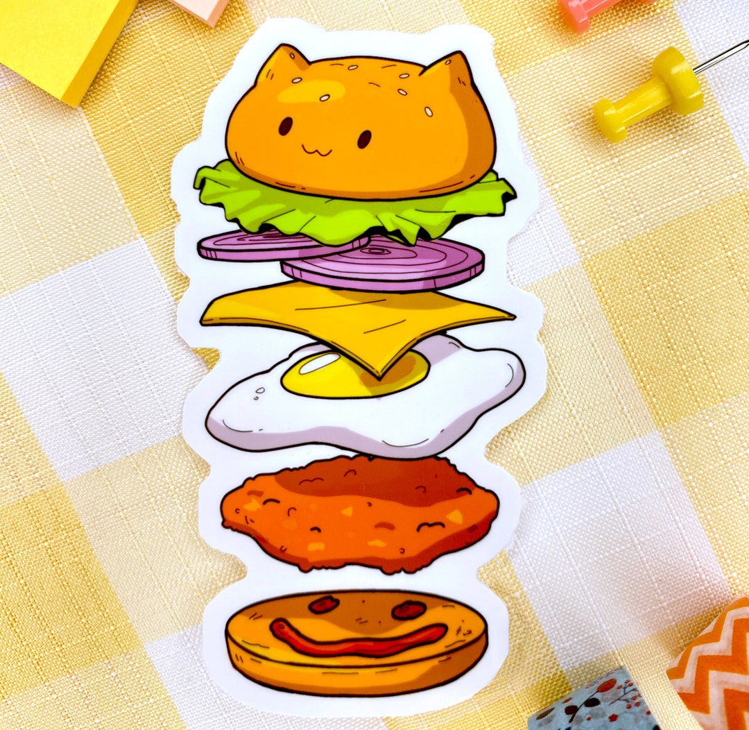 Cute Cat Burger Sticker Fastfood Stickers for Scrapbooks, Water Bottle ...