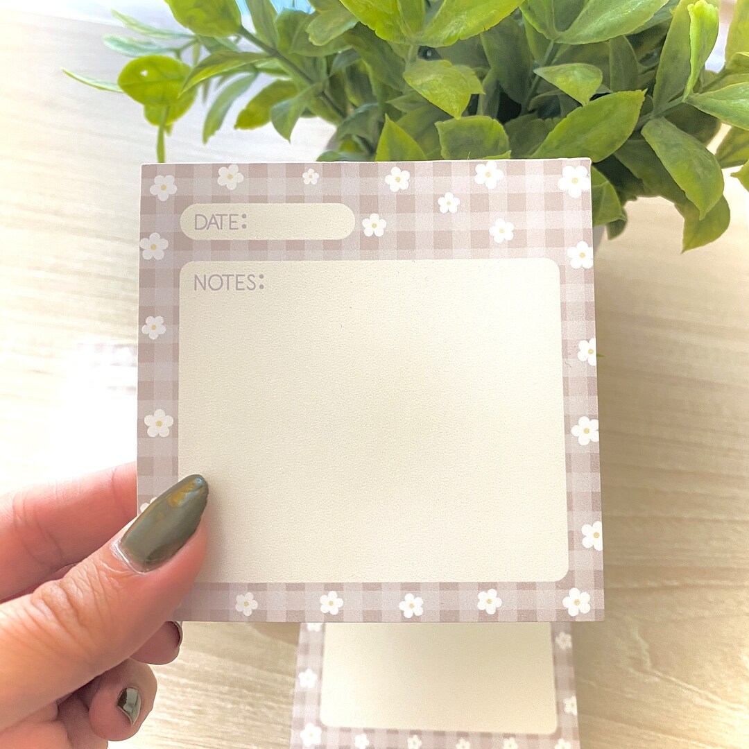 Gray Gingham Checker Note Pad Floral Art Non Sticky Tear Away Memo Pads ...