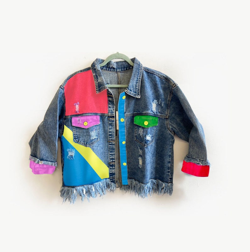 Colorblock Hand Painted Denim Jacket Jean Jacket Women's | Etsy