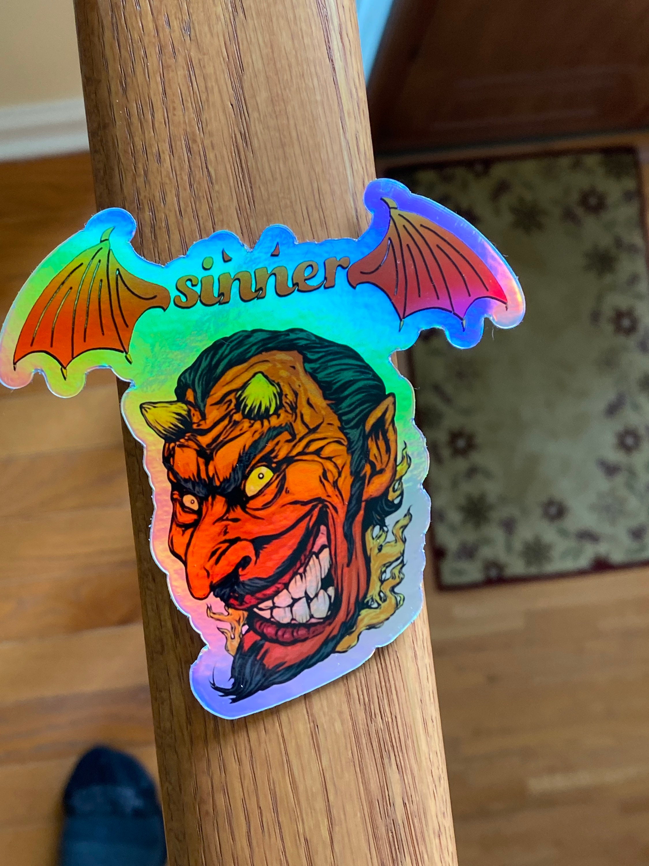 Devil holographic sinner sticker 4x4 vinyl sticker 7 deadly | Etsy