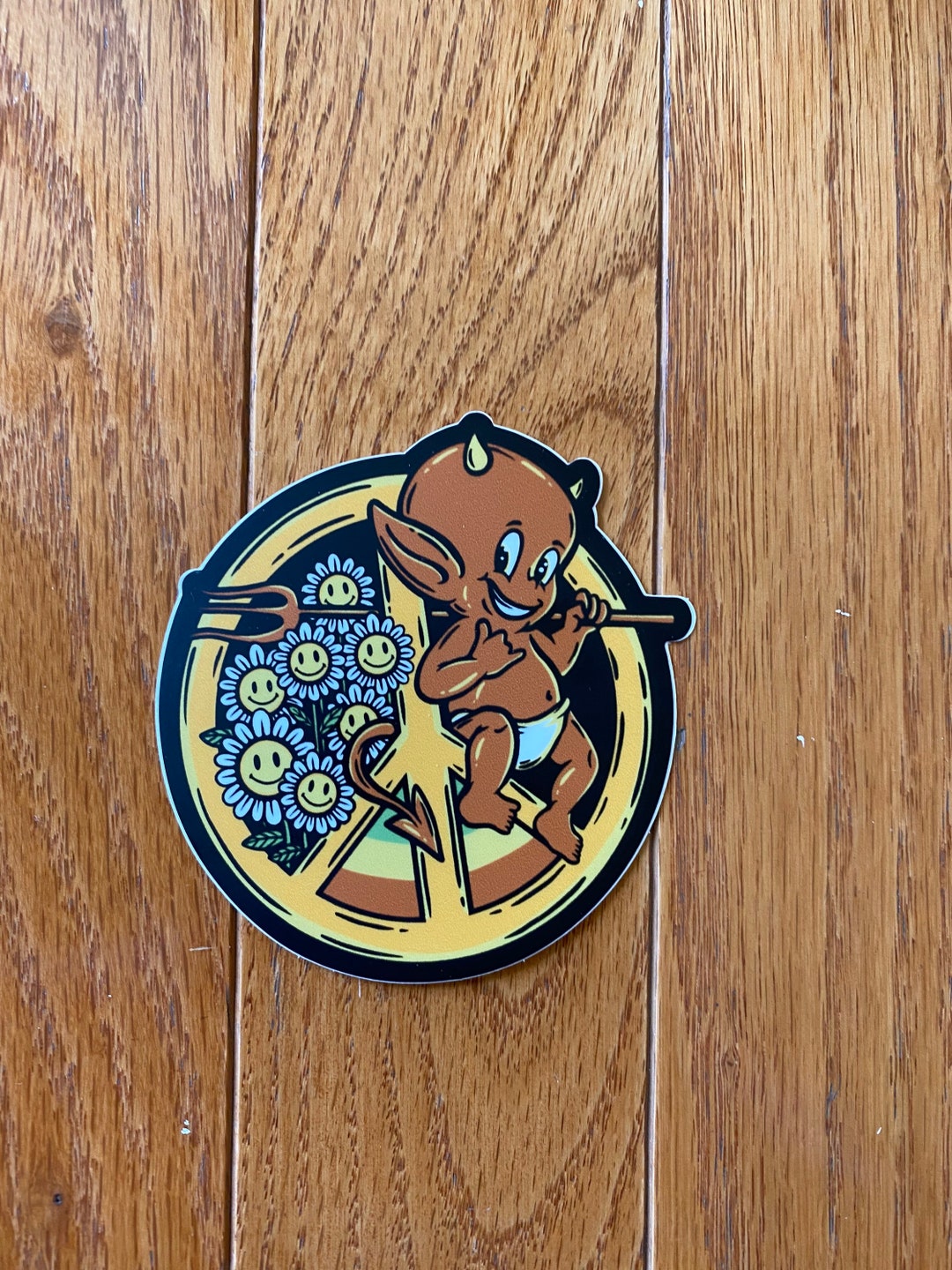 Cute Baby Devil Peace Flowers Sticker 3x3 Vinyl Sticker Baby Lucifer ...