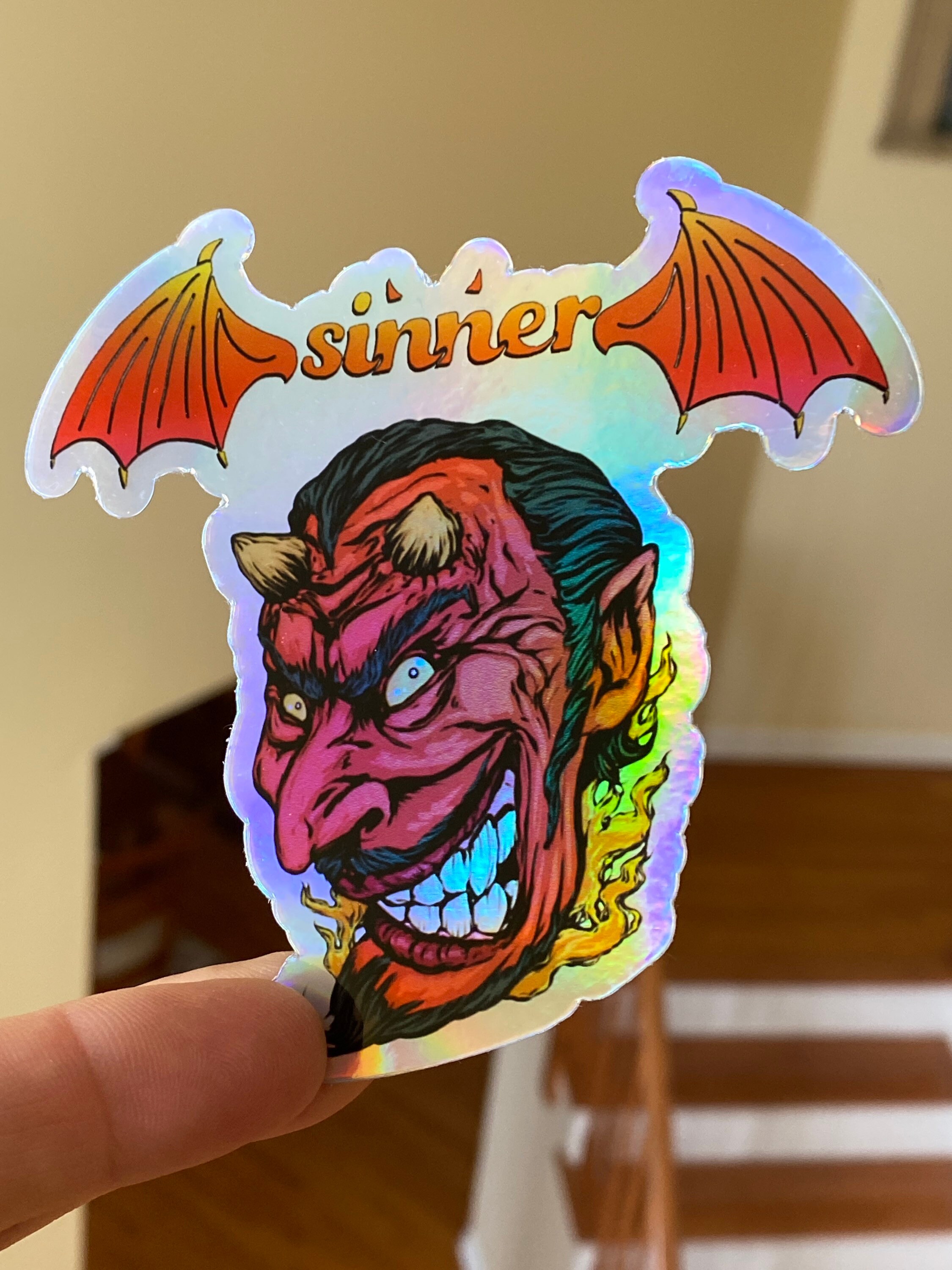 Devil holographic sinner sticker 4x4 vinyl sticker 7 deadly | Etsy
