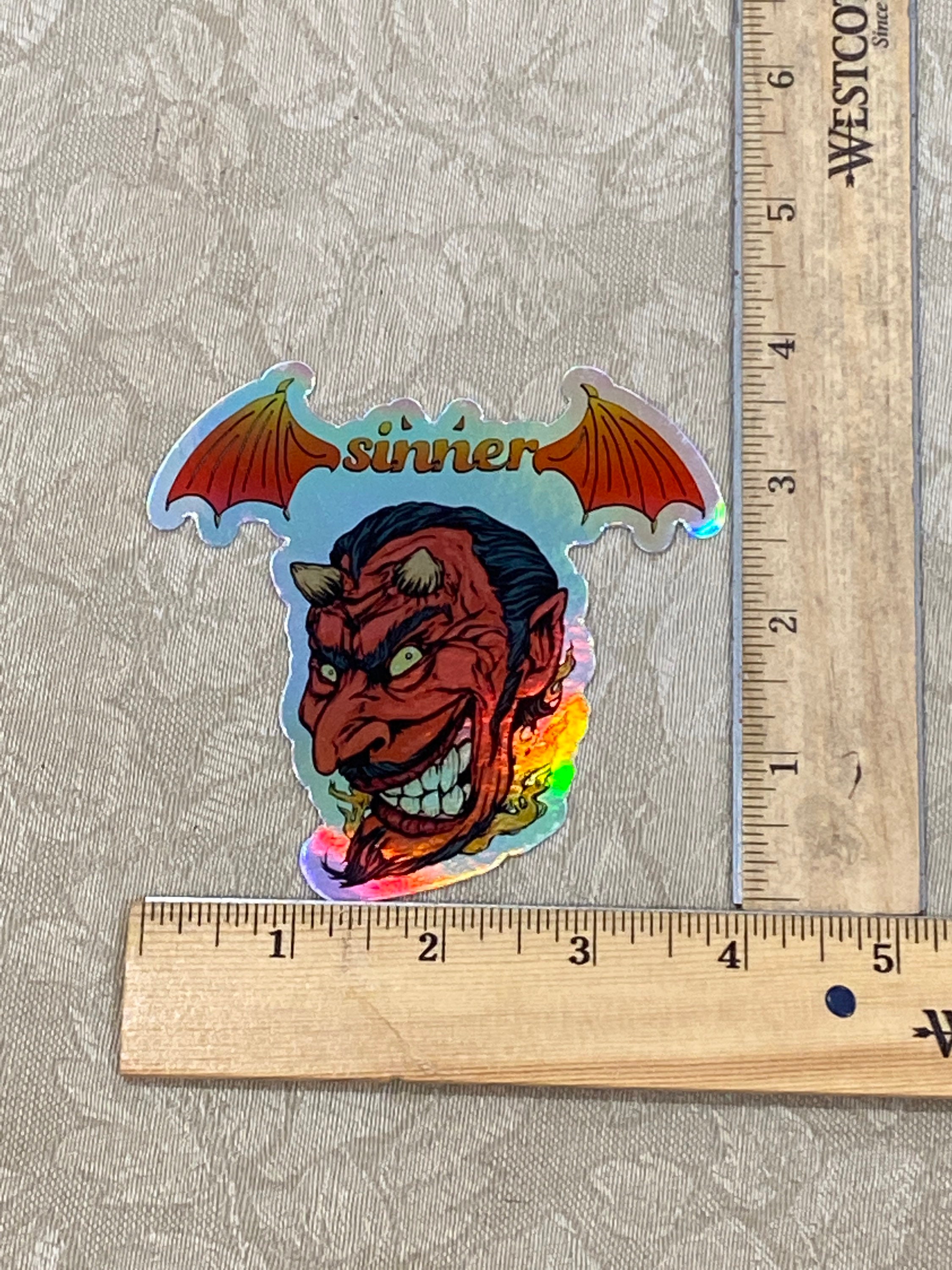 Devil holographic sinner sticker 4x4 vinyl sticker 7 deadly | Etsy