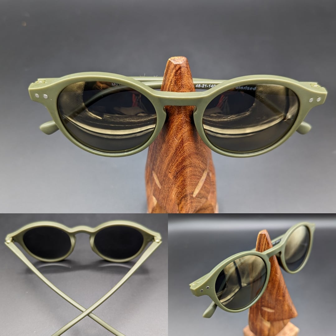 Matt Army Khaki Green Round Shaped Polarised Sunglasses Preppy 1920s ...