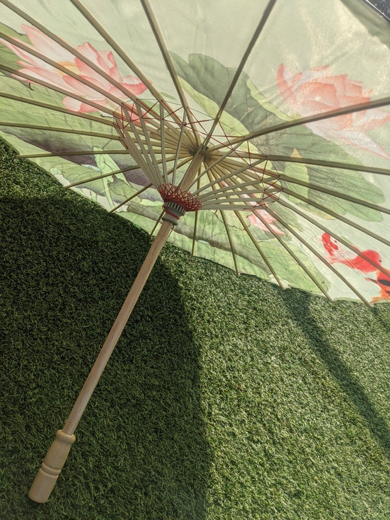 Water lily koi fish water scene printed parasol umbre… - Gem