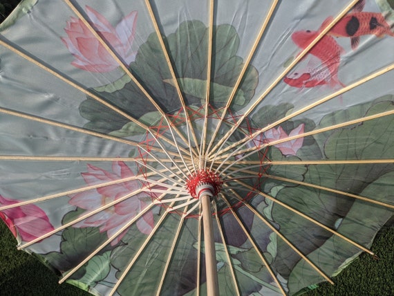 Water lily koi fish water scene printed parasol umbre… - Gem