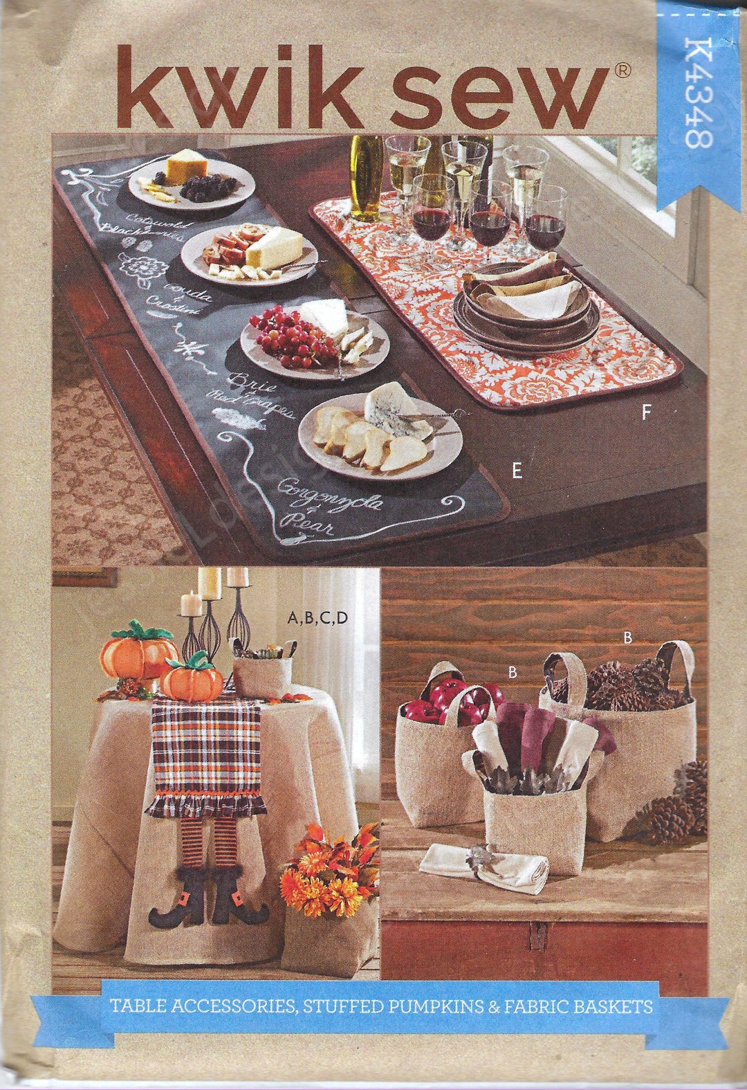 Uncut Kwik Sewing Pattern 4348 Stuffed Pumpkins, Witchy Table Runner ...