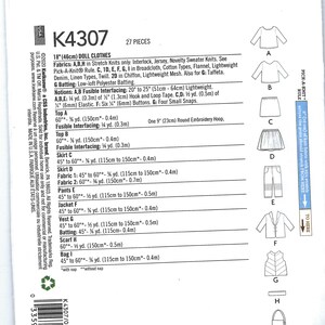 Uncut Kwik Sewing Pattern 4307 10837. Uncut 18" Doll Clothing Pattern ...