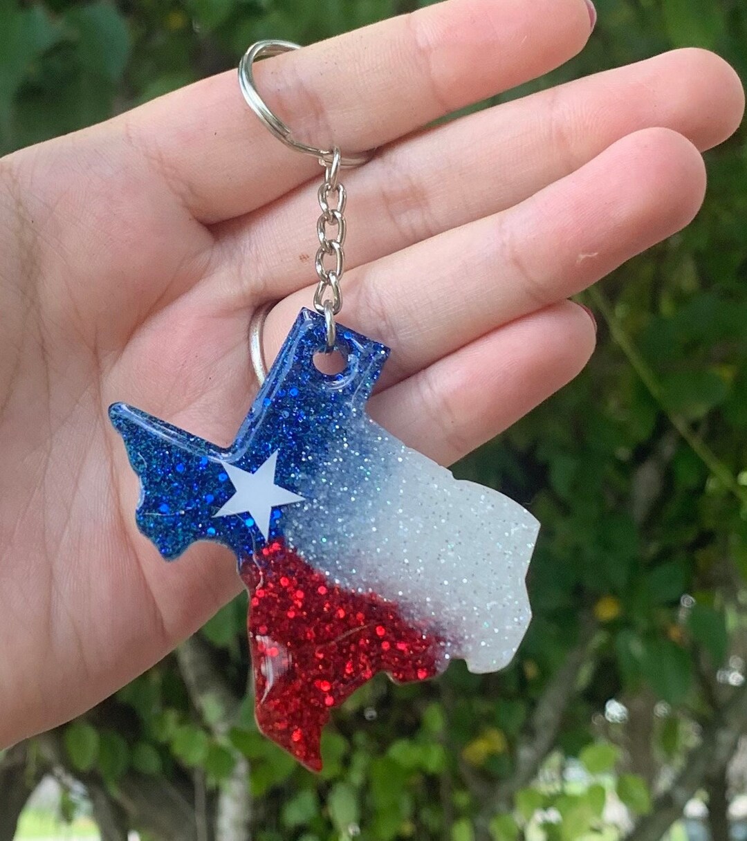 Texas Resin Keychain-glitter Texas Flag, TX State Keychain Accessory ...