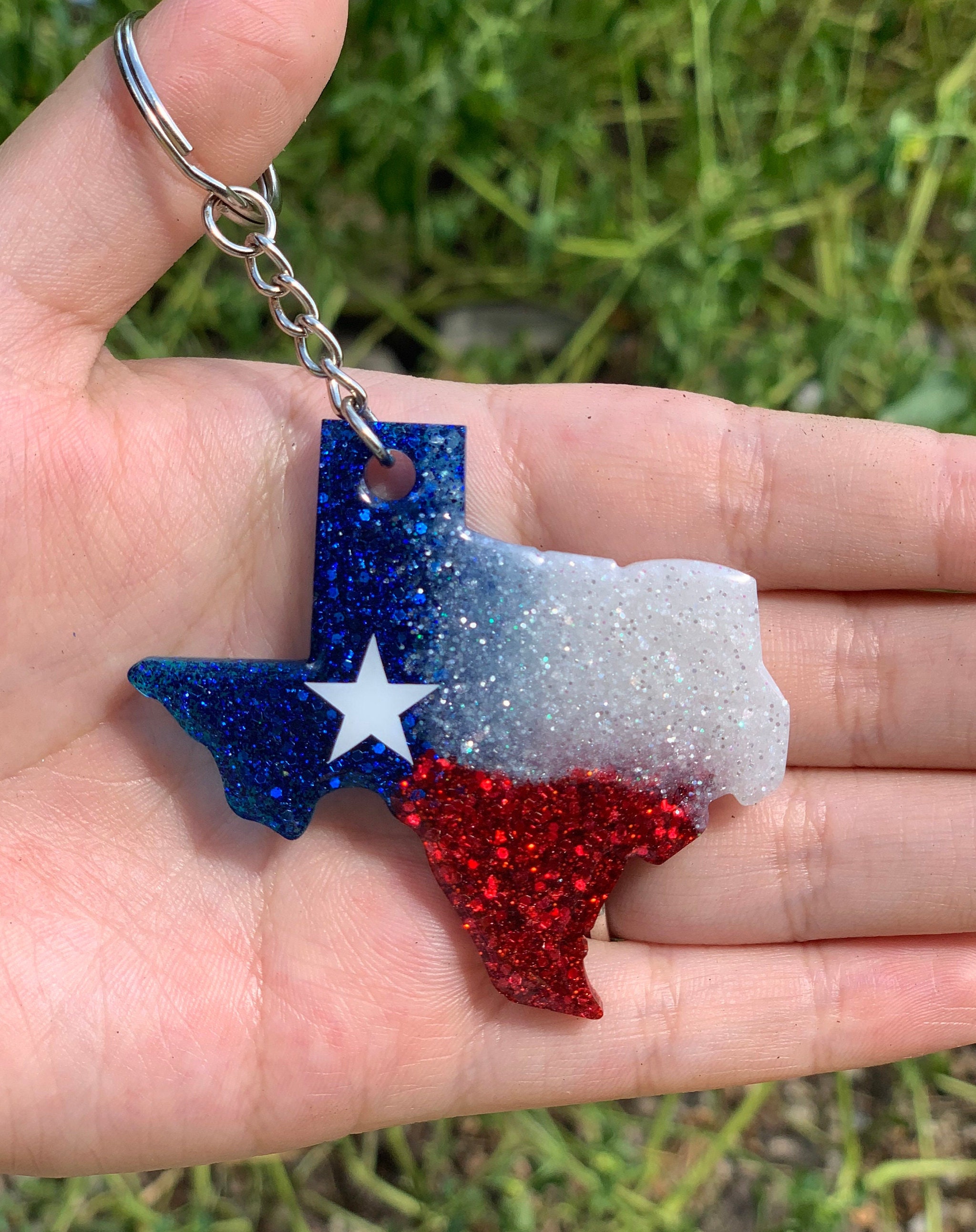 Texas Resin Keychain-glitter Texas Flag, TX State Keychain Accessory ...