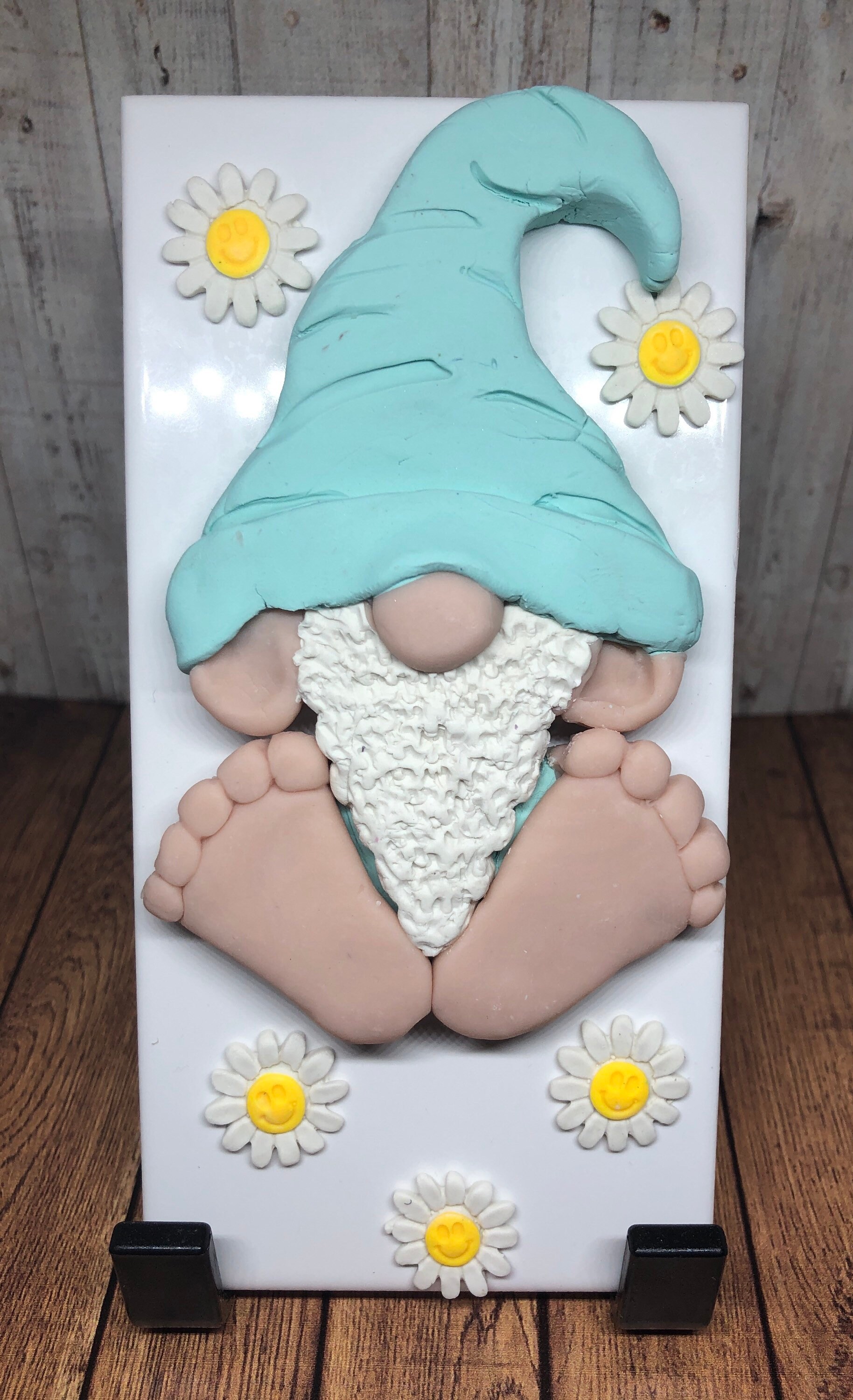 Home decor ceramic tile art spring polymer clay gnome ceramic tile ...