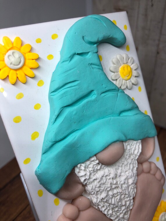 Home decor ceramic tile art spring polymer clay gnome ceramic tile ...