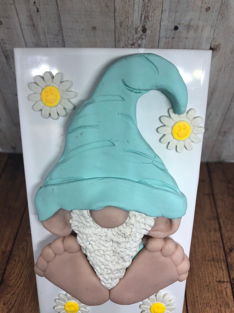 Home decor ceramic tile art spring polymer clay gnome ceramic tile ...