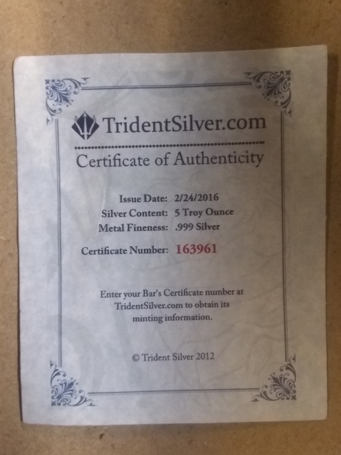 5 Oz Silver Trident Bar With Certificate of Authenticity - Etsy