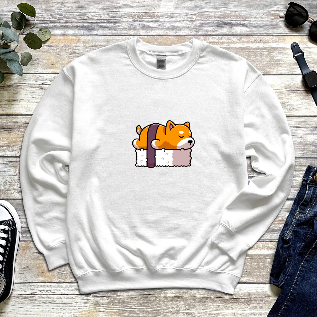 Cute Shiba Inu Dog Sleeping on Bed of Sushi Unisex Sweatshirt Japanese ...
