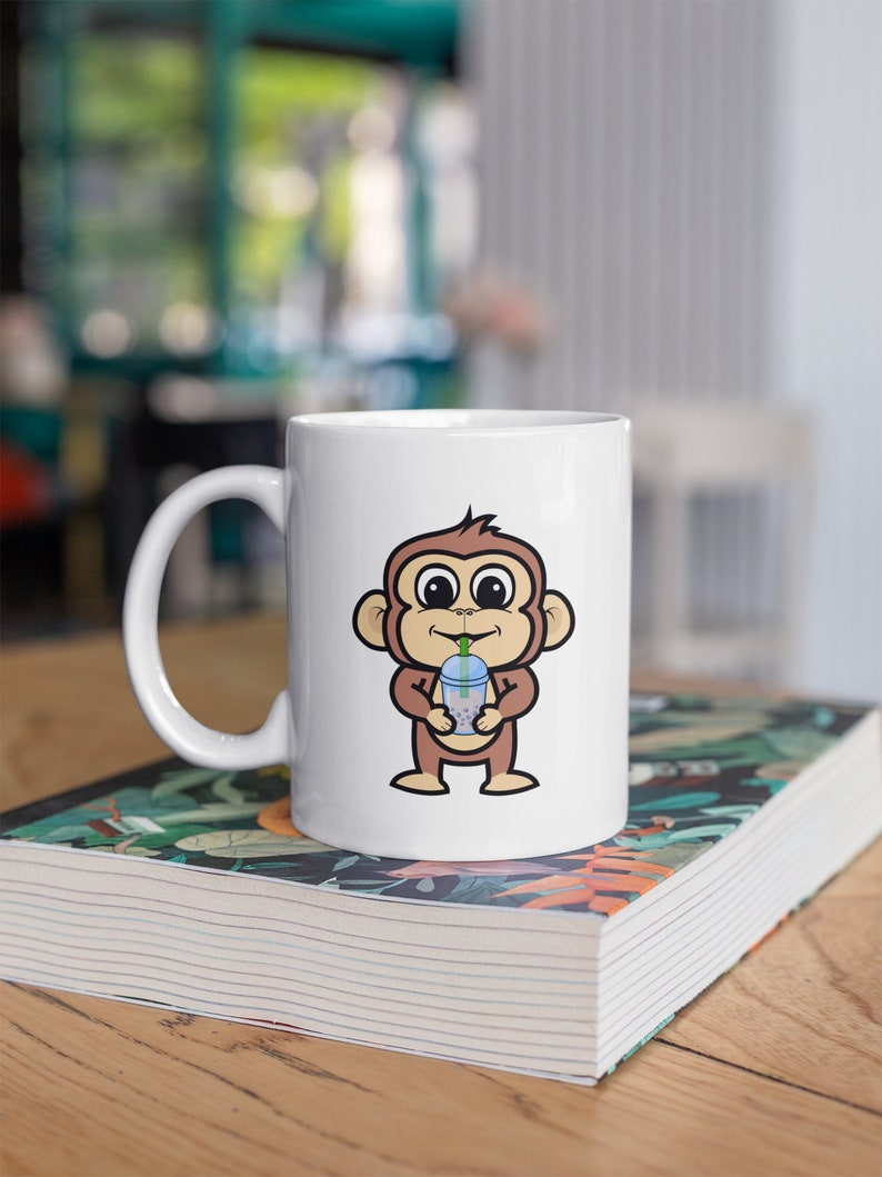 Monkey Boba Tea Kawaii Coffee Mug Gift, Valentine's Day Gift for Her ...